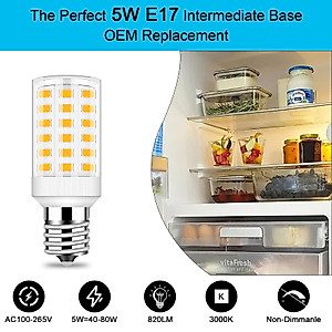 Fridge LED Lamp Kei D28k 4w Kel2812 Freezer Bulb Kei D28m Kel 2815 Fit for Frigidaire Kenmore Electrolux Refrigerator Light Bulb 5304498578 E17 Intermediate Base, 100-265V Warm White 820LM, 1 Pack