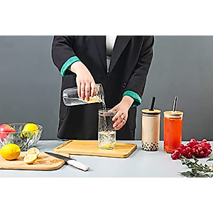 TOPZGEELY 2 Pack 24 Oz Mason Jar Drinking Glasses Cups Bamboo Lids Straws