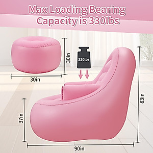 Ccinnoe Inflatable Couch with Armrest ＆ Ottoman, Blow Up Lounger Chair, Folding Lazy Sofa, Inflatable Furniture for Camping/Fishing/Party/Beach/Sunbathing/Hiking (Pink)