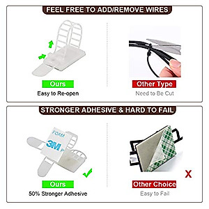 Adhesive Cable Management Clips, 50Pcs Adjustable Nylon Cable Strap Ties Wire Clips Clamps Organizer with Strong Adhesive Tape, Extra Screw & Hole for Strong Fixation Home Office - 3.35 Inch White
