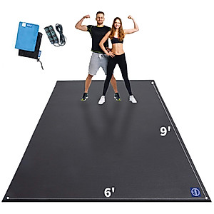 Extra Large Exercise Mat 9' x 6' x 7mm, High-Density Workout Mats for Home Gym Flooring, Non-Slip, Extra Thick Durable Cardio Mat, Ideal for Plyo, MMA, Jump Rope - Shoe Friendly Black