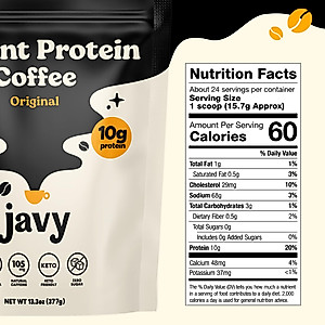 Javy Instant Coffee Protein Coffee - Premium Whey Protein & Instant Coffee - 100% Arabica Coffee - Zero Artificial Flavors & Sweeteners, 24 Servings