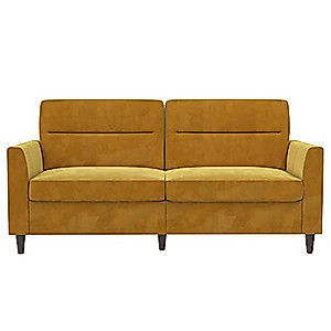Novogratz Concord Sofa, Small Space Living Room 3 Seater, Pocket Coil Cushions, Mustard Yellow Velvet