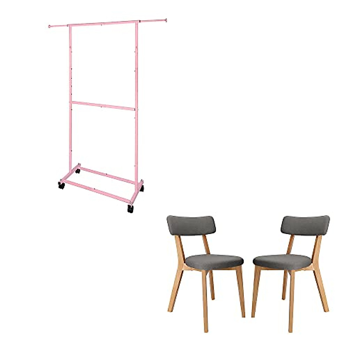 Fishat Simple Double Rod Garment Rack & SAH Solid Wood Dining Chair Set of 2