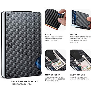 Suavell Slim Metal Wallet for Men - Minimalist Tactical Wallet - RFID Blocking Card Holder w Money Clip - Thin, Smart Wallet - Front Pocket Wallet - Aluminum Credit Card Holder (Black Element 2.0)