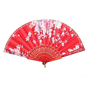 AAPIE Folding Fan Chinese Style Hand Held Folding Dance Fan Wedding Party Lace Silk Folding Hand Held Flower Fan Summer Wedding Fan Party for Women