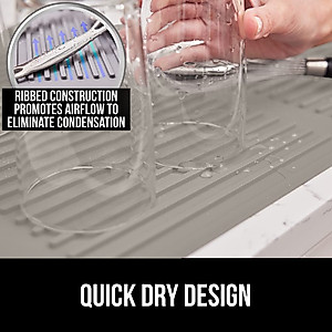 Gorilla Grip Silicone Oven Mitts Set and Silicone Dish Drying Mat, Both in Almond Color, Oven Mitts are Heat Resistant, Drying Mat is Size 16x12, 2 Item Bundle