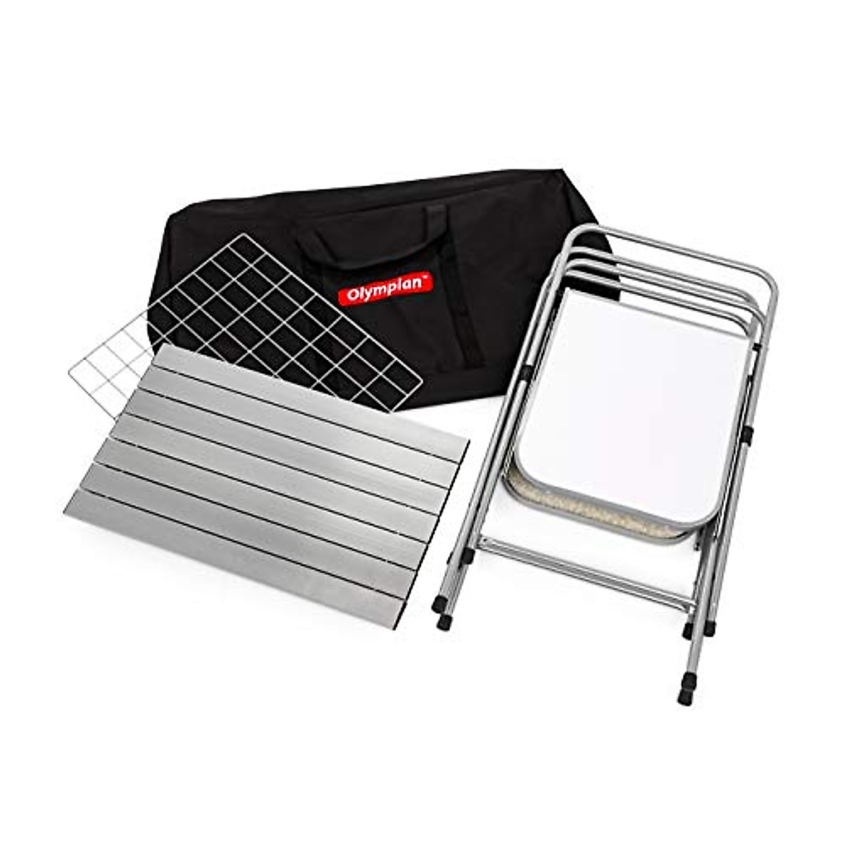 Camco Olympian Deluxe Portable Grill Table | Provides Plenty of Room for Grilling Gear | Ideal for Picnics, Camping, Boating, Tailgating, and Backyard BBQs | (57293) Silver