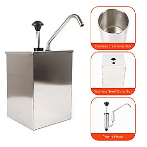 NICE CHOOSE Sauce Dispenser Pump, 4L Commercial Stainless Steel Squeeze Condiment Pump Station for Syrup Salad Dressing Ketchup Seasoning Sauce