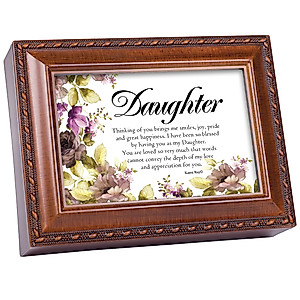 Cottage Garden Daughter Gives Happiness Love Woodgrain Keepsake Music Box Plays You Light Up My Life