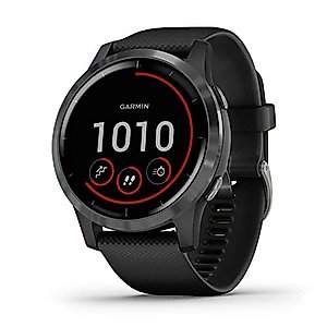 Garmin vivoactive 4 GPS Smart Watch in Slate Stainless Steel Bezel with Black Case and Silicone Band (Renewed)