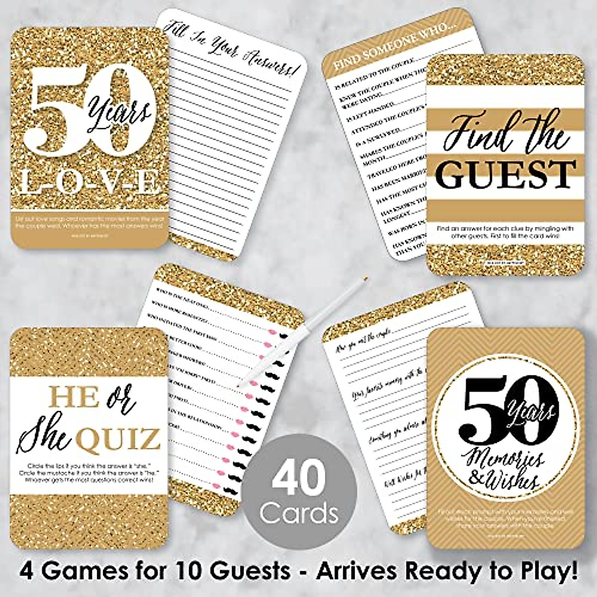 Big Dot of Happiness We Still Do - 50th Wedding Anniversary - 4 Anniversary Party Games - 10 Cards Each - Gamerific Bundle