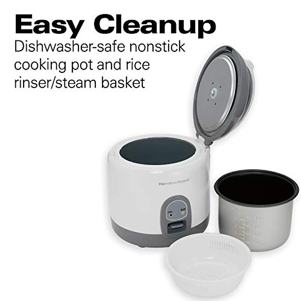 Hamilton Beach Mini Rice Cooker & Food Steamer, 8 Cups Cooked (4 Uncooked), With Steam & Rinse Basket, White (37508)