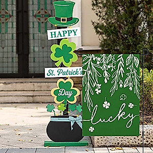 CROWNED BEAUTY St Patricks Day Garden Flag 12x18 Inch Double Sided for Outside Small Burlap Green Floral Shamrocks Clovers Lucky Yard Holiday Decoration CF733-12