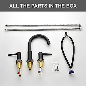 SHAMANDA Bathroom Vanity Sink Faucet 3 Holes, Mordern 2 Handle 8 Inch Widespread Bathroom Lavatory Basin Taps Brass, Valve and cUPC Water Supply Hoses Included, Matte Black, LB106-7