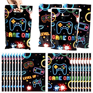 50Pcs Video Game Party Favor Bag Neon Video Game Party Bags Gaming Sweet Goody Candy Treat Bags Game on Theme Party Decor Plastic Gift Bag Birthday Snack Bag for Kids Birthday Party Supplies