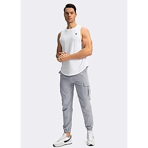 Pinkbomb Men's Hiking Cargo Pants with 7 Pockets Slim Fit Stretch Joggers Golf Cargo Work Pants for Men (Light Grey, M)