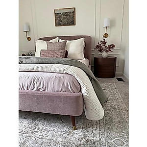 BoutiqueRugs Gael Farmhouse Area Rug - Machine Washable - Olive, Light Blue, Tan - 6'7" x 9'