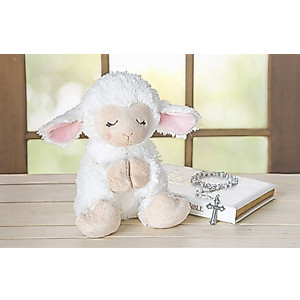 Blessed Plush Lamb 8.5 inches with Rosary Set for First Communion, Christening, Baby Rosary Baptism Gifts for Girl, Baptism Gifts for Boys Rosary for Kids