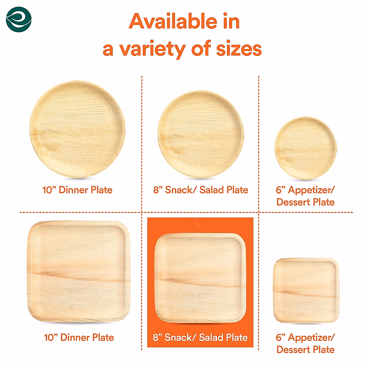 ECO SOUL Compostable 8 Inch Palm Leaf Square Plates (20 Count) Like Bamboo Plates | Biodegradable | Eco-Friendly, Microwave & Oven Safe