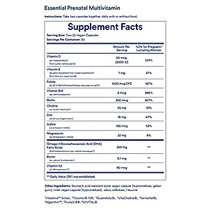 Ritual Prenatal Vitamin: Folate & Choline for Neural Tube Support, Omega-3 DHA for Fetal Brain Development, Iron, Calcium-Helper D3 & K2, Non-GMO, Citrus Essenced, 30 Day Supply, 60 Vegan Capsules