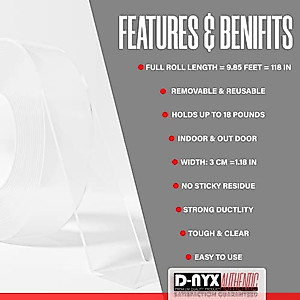 Tough Double Sided Mounting Tape Removable 1.18" x 118 inches Clear Nano Double Sided Tape Heavy Duty, Multipurpose Tape Picture Hanging Strip Adhesive Poster Carpet Tape (1.18" x 9.85 FT (1 Pack))