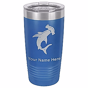 LaserGram 20oz Vacuum Insulated Tumbler Mug, Hammerhead Shark, Personalized Engraving Included (Dark Blue)
