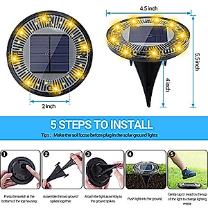 AIRSEE Solar Ground Lights 4 Pack, 24 LED, 2 Modes Solar Outdoor Lights, IP68 Waterproof LED Solar Disk Lights, Decorative Solar Garden Landscape Lighting for Lawn Pathway Deck Patio Yard Walkway