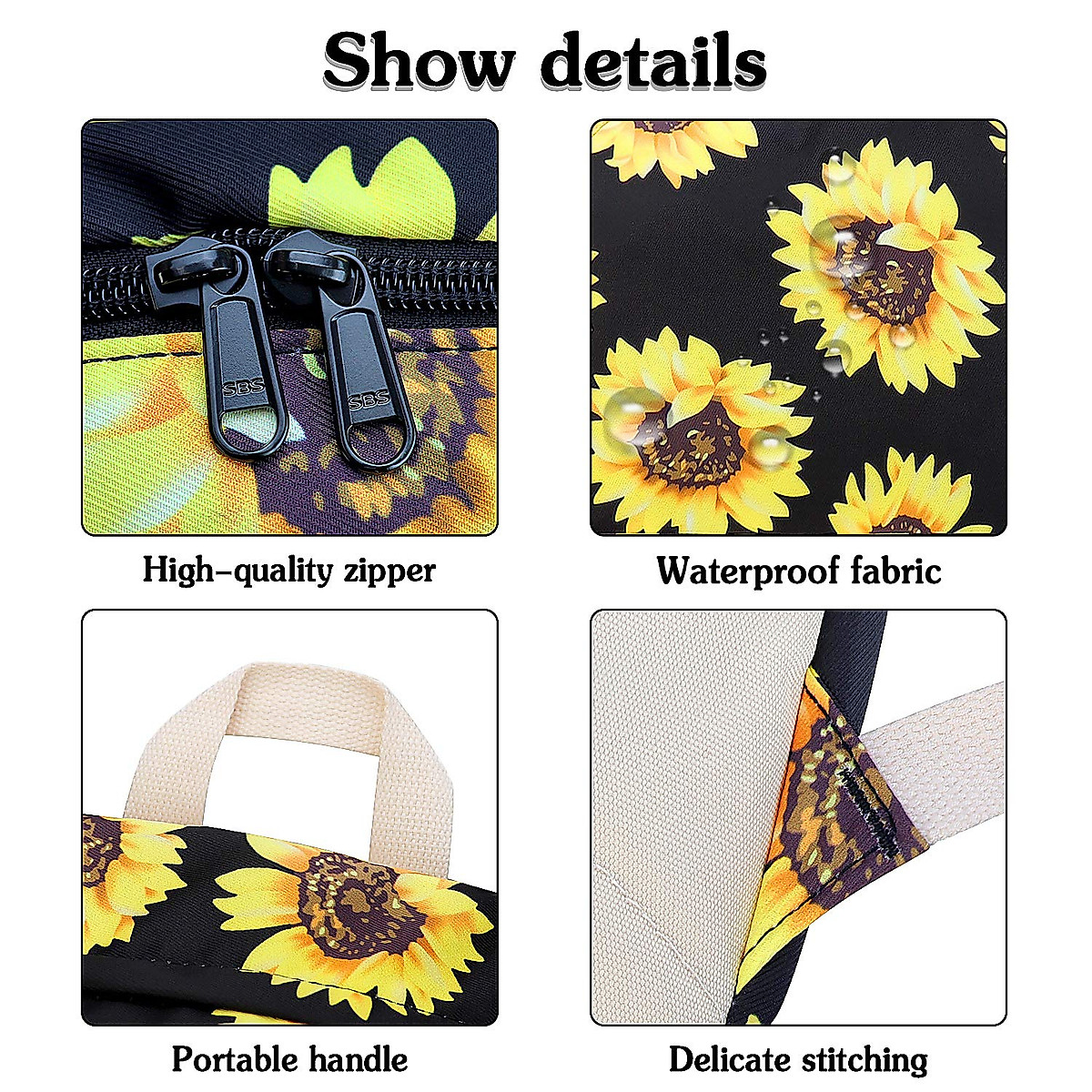 Sunflower Backpack for Girls, Floral School Bags Bookbags