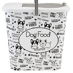 Pounce + Fetch 3 Gallon Pet Dry Food Container with Scooper | Dog Food Organizer | Helps Organize Pantry and Cabinets | Dog & Puppy Print Design | Carrying Handle | Flip Top Lid,White
