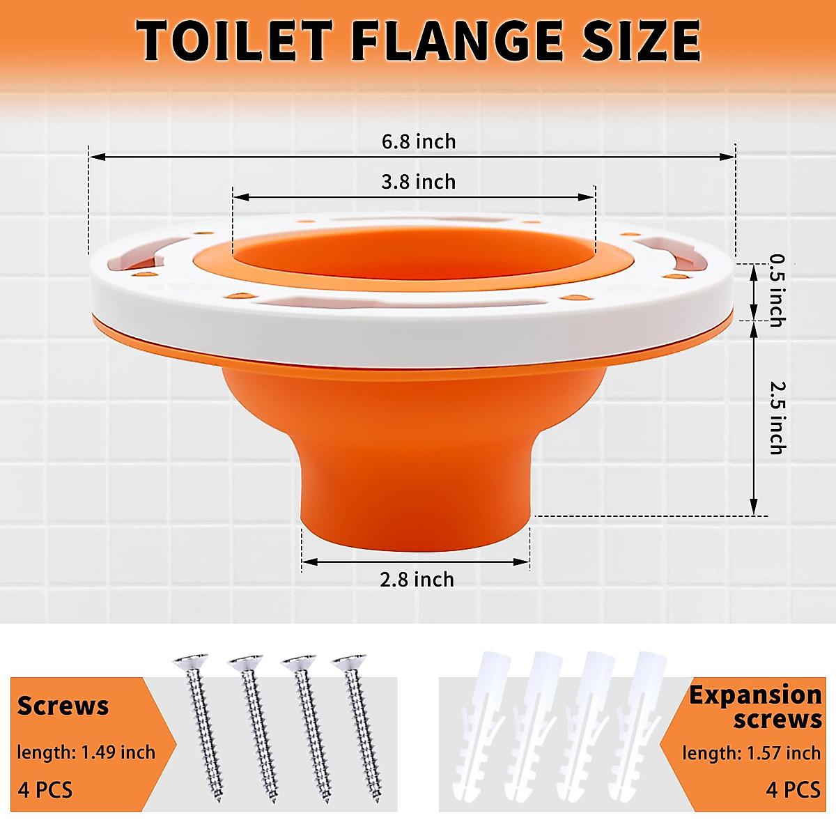 Toilet Flange Repair Kit, Universal Toilet Flange Fits for 4" and 5" or Special 3" Drain Pipe, Toilet Repair and Easy Install, Perfect Seal No More Pipeline Gas Leakage
