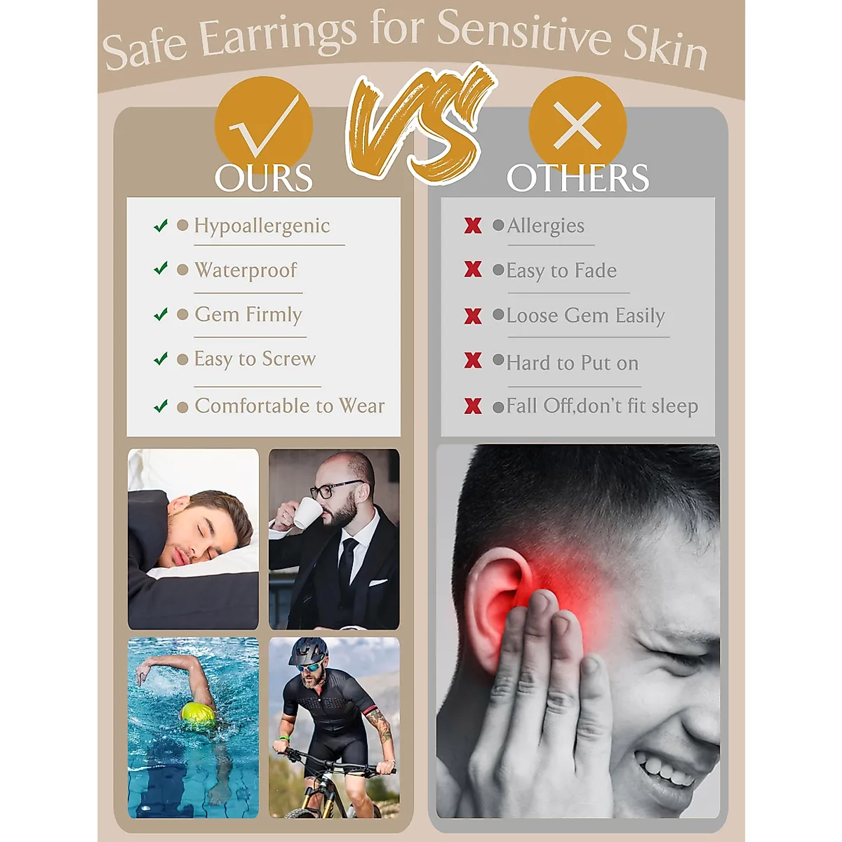 Fiasaso 22Pcs Dangle Earrings for Men Stainless Steel Hinged Hoop Earrings Long Chain Stud Cross Dangle Earrings Set Kpop Earrings for Mens Black