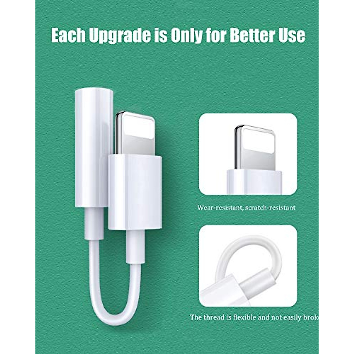 [2 Pack] iPhone Adapter，Apple MFi Certified iPhone to 3.5mm Aux Audio Accessories Headset Splitter Adaptor Compatible for Music Compatible with iPhone 14/13 Pro Max X/XS/Max/7 8 Support All iOS System