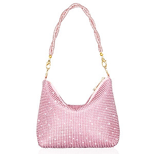 Afashor Fashion Womens Evening Bag Glitter Rhinestone Purse Shiny Clutch Handbag for Party Wedding Pink