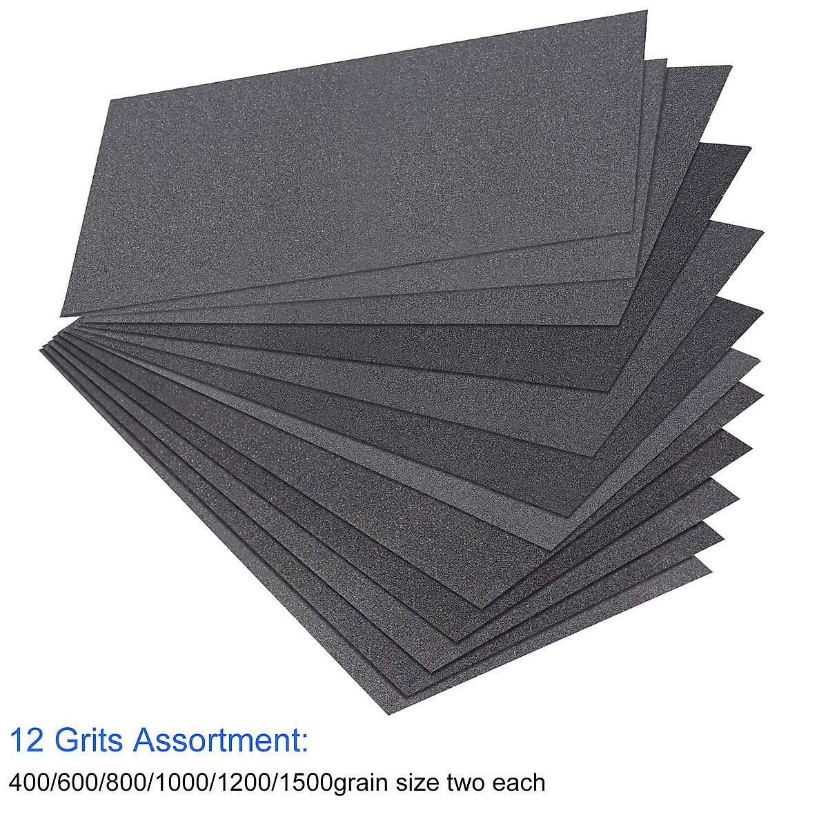 Abrasive Dry Wet Waterproof Sandpaper Sheets Assorted Grit of 400/600/ 800/1000/ 1200/1500 for Furniture, Hobbies and Home Improvement, 12 Sheets (2.8 x 4.5 Inch)