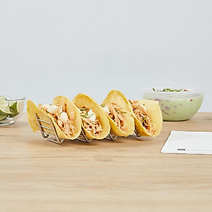 Restaurantware 7.1 Inch x 2.5 Inch Taco Stand 1 Rectangle Taco Rank - Fits 4 Tacos Reversible Silver Stainless Steel Taco Holder Dishwasher Safe For Hard Or Soft Shells