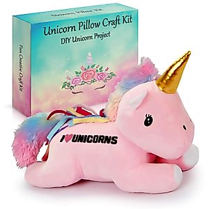 Make Your Own Unicorn Pillow Kit Arts and Crafts for Girls (No Sew), DIY Unicorn Craft Girl Ages 3 4 5 6 7 8 9 10 Years Old, Unicorn Gifts for Girls, Birthday Present, Toys For Girls, Kids Crafts