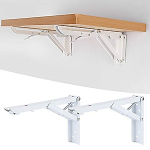 2PCS Triangular Folding Brackets - Heavy Duty Stainless Steel Shelf and Collapsible Table Support, Wall Bracket for Foldable Table, Metal Wall Shelf Bracket
