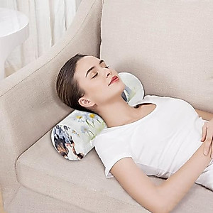 xigua Cow Flower Neck Roll Pillow for Neck Relief with Removable Washable Cover - Memory Foam Round Cylinder Bolster, Ergonomically Designed for Head, Neck, Back, and Legs