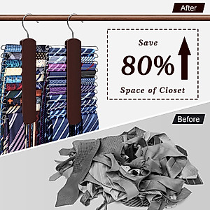 2 Pack Tie Rack for Closet, Premium Wooden Necktie Organizer Storage Tie/Belt Hanger, 360 Degree Swivel Space Saving Ties Holder for Men Hanging 40 Ties, Scarves Red