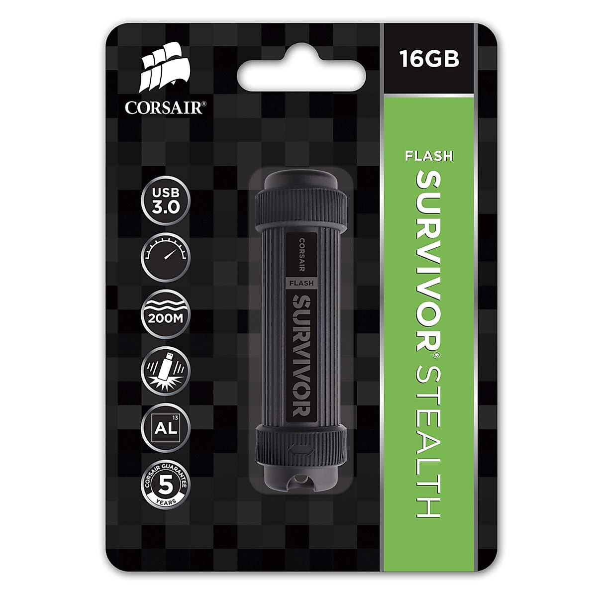 Corsair Flash Survivor Stealth 64GB USB 3.0 Flash Drive, Black (CMFSS3B-64GB)
