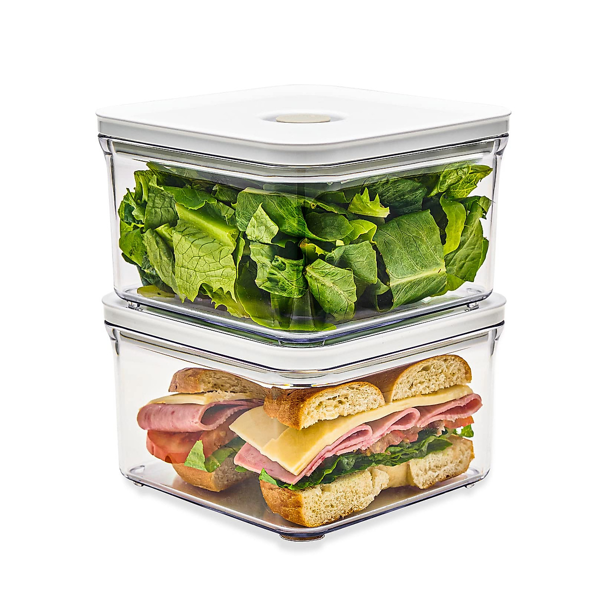 VAKUEN Premium Airtight Food Storage Containers, Square 2PC/Set(1.48qt), Smart One-Click Seal Lid, No Hinges, 100% Leak Proof, BPA-FREE, Dishwasher, Freezer & Microwave Safe