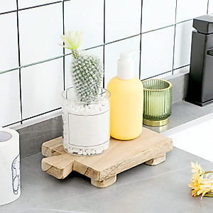 Wood Pedestal Stand Riser Wood Footed Tray for Bathroom Home Kitchen Wooden Soap Holder for Bottles Plant Makeup Tissues Candles Guest Jewelry Soap(Elegant Color, 1.57 x 6 x 11 Inch)