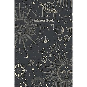 Address Book With Alphabetical Tabs: Celestial Design Address Book Sun Moon Mystical