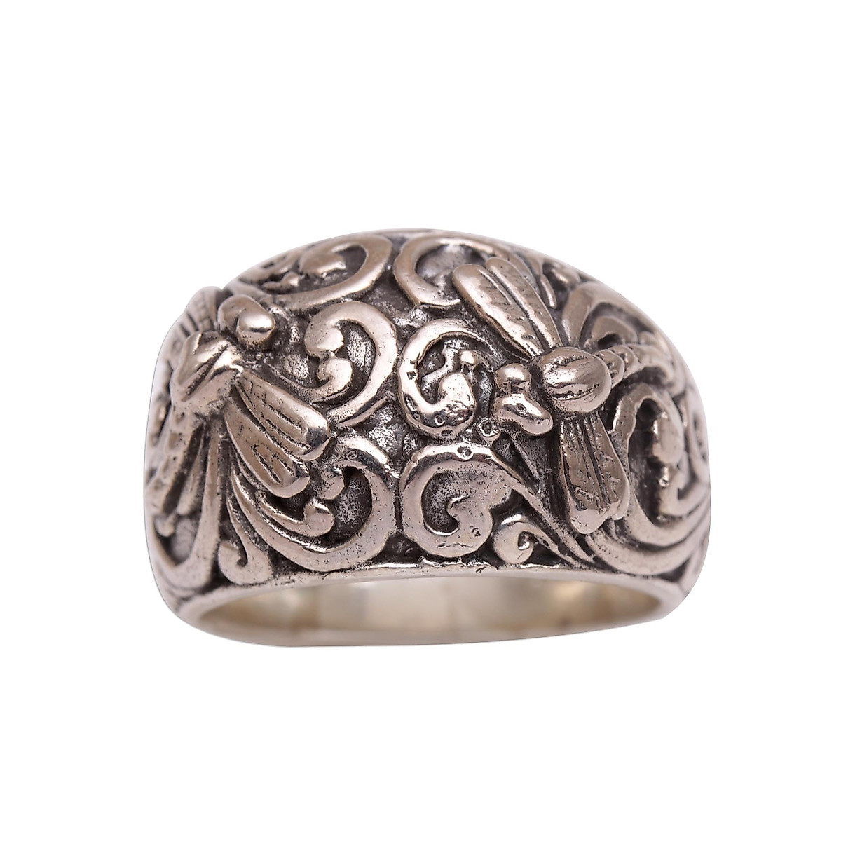 NOVICA Artisan Handmade .925 Sterling Silver Domed Ring 925 Dragonfly Motif Cocktail Indonesia Animal Themed 'Vine Palace'