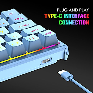 MAGIC-REFINER 60% Mechanical Gaming Keyboard Red Switch Mini 62 Keys Wired Type C 14 Backlit Effects,Lightweight RGB 6400 DPI Honeycomb Optical Mouse Mouse pad for Windows & Mac PC Gamer(Blue)