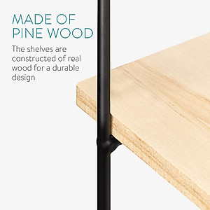 Navaris Wall Shelf Unit - Wall Mounted Hanging Pine Wood and Black Metal Shelves - 3-Shelf Shelving Unit for Bedroom Living Room Kitchen