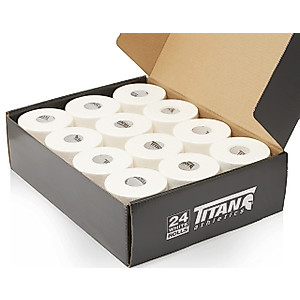 White Athletic Sports Tape - 1.5 Inch x 45 Feet Per Roll - 100 Percent Cotton with Zinc Oxide - Easy Tear Zig Zag Design… (White - 24 Pack)