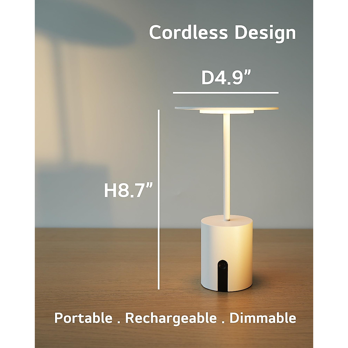 WEILAILUX Cordless Table Lamp Rechargeable, Indoor Outdoor Battery Operated Desk Lamp, Touch Dimmable Night Light with USB Charging, for Bedroom/Patio/Camping/Restaurant/Bar (2Pack White)