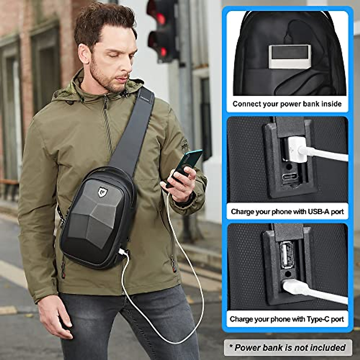 FENRUIEN 15.6-Inch Anti-Theft Backpack, Hard Shell Sling bag